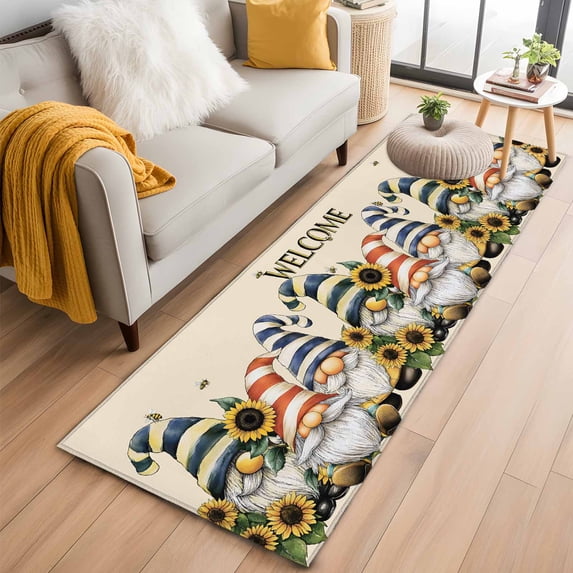 Area Rug 2x6ft Retro Summer Sunflower Dwarf Bee Area Rugs Washable Low ...