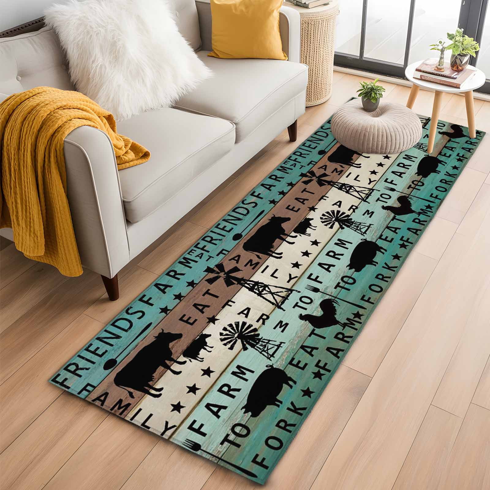 Area Rug 2x6ft Rustic Animal on Teal Brown Wood Area Rugs Washable Low ...