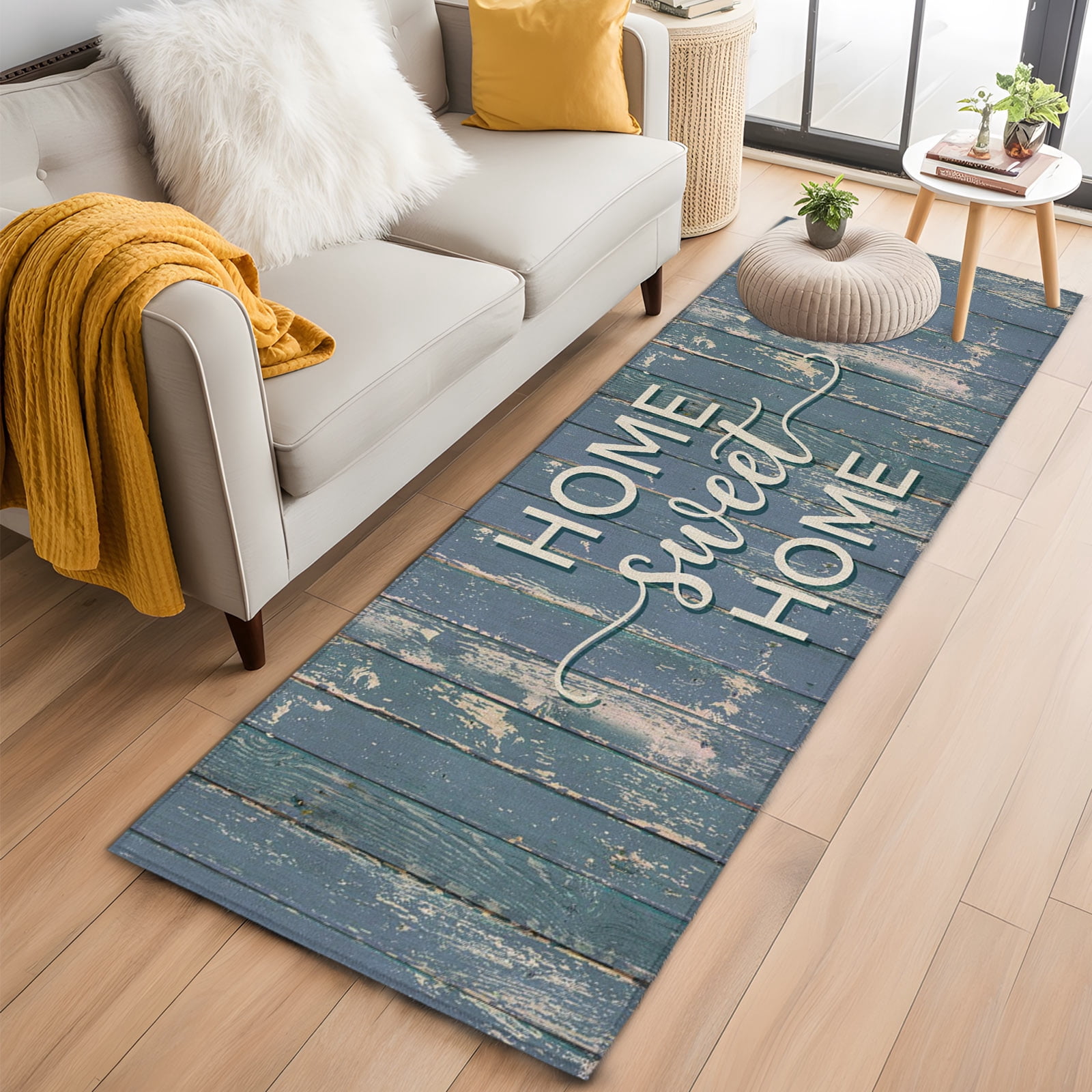 Area Rug 2x6ft Rustic Wood Grain Sweet Home Text Area Rugs Washable Low ...