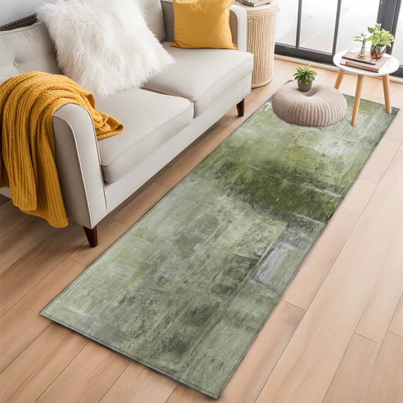 Area Rug 2x6ft Sage Green Abstract Textured Art Area Rugs Washable Low ...