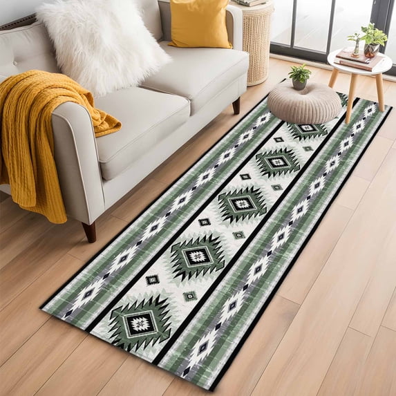 Area Rug 2x6ft Sage Green Farm Aztec Geometric Area Rugs Washable Low ...