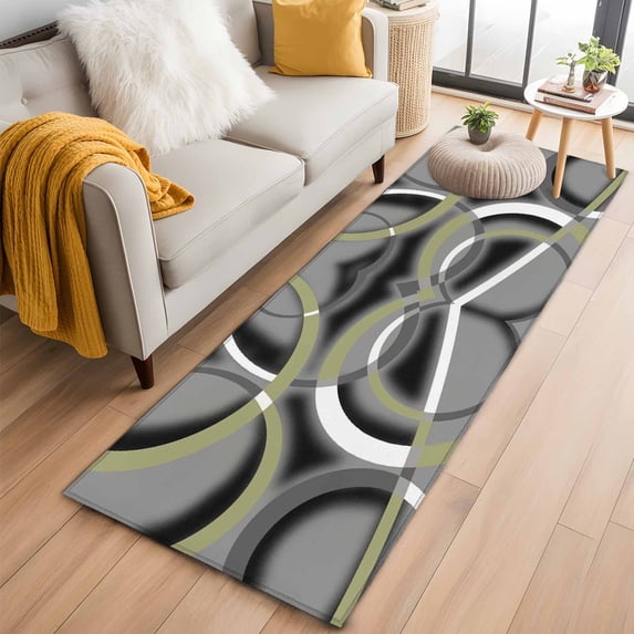 Area Rug 2x6ft Sage Green Grey Geometric Area Rugs Washable Low Pile ...