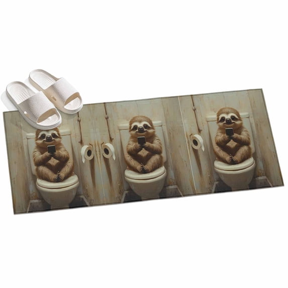 Area Rug 2x6ft Sloth Sits on The Toilet Area Rugs for Kitchen Runner ...