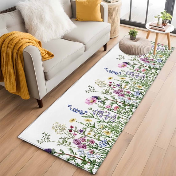 Area Rug 2x6ft Spring Watercolor Natural Flower Area Rugs Washable Low ...