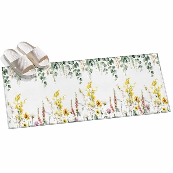 Area Rug 2x6ft Spring Yellow Flowers Leaf Area Rugs for Kitchen Runner ...