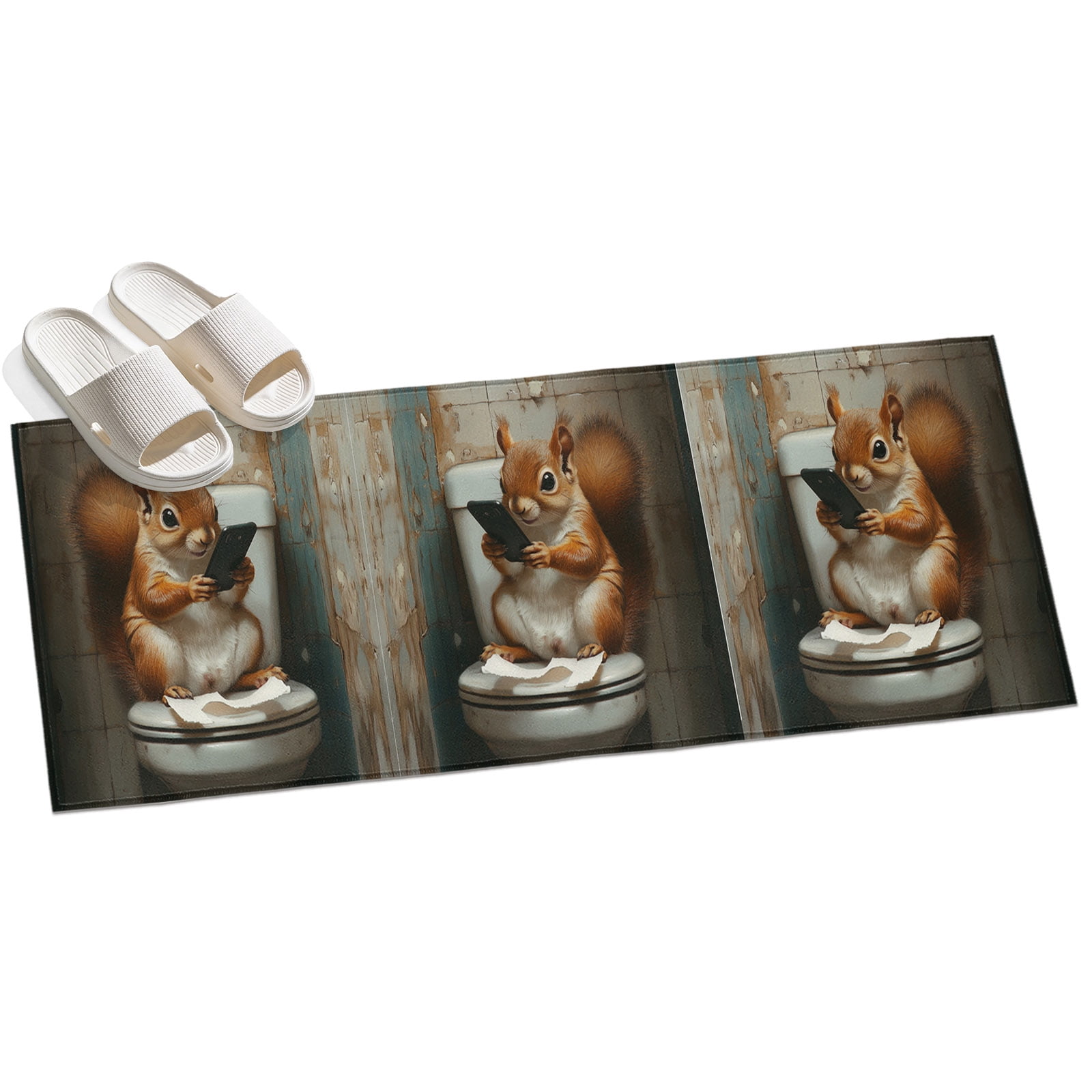 Area Rug 2x6ft Squirrel Sits on The Toilet Area Rugs for Kitchen Runner ...