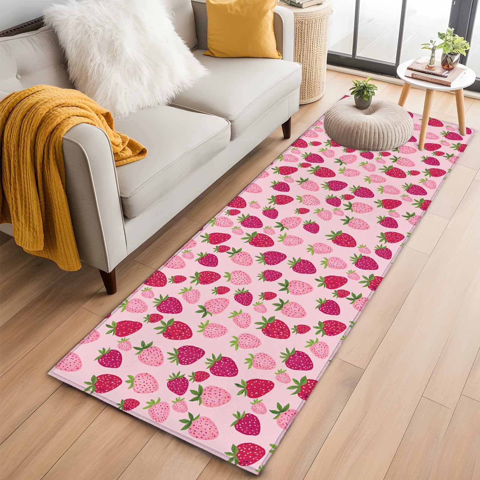 Area Rug 2x6ft Strawberries on Pink Background Area Rugs Washable Low ...