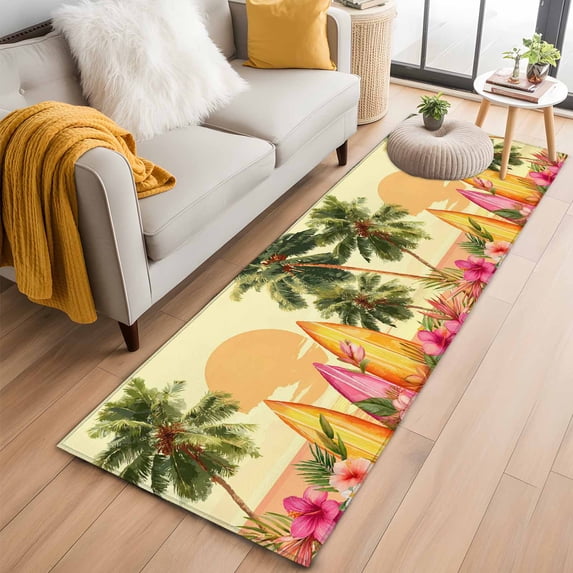 Area Rug 2x6ft Summer Beach Coconut Tree Surfboard Area Rugs Washable ...