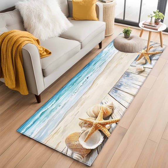 Area Rug 2x6ft Summer Beach Starfish Shell Area Rugs Washable Low Pile ...