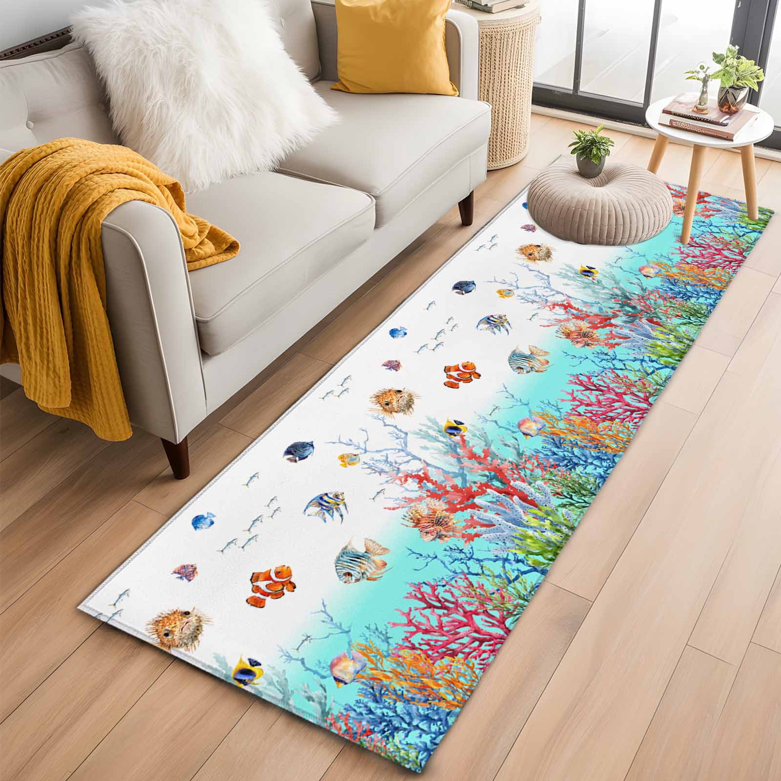Area Rug 2x6ft Summer Ocean Fish Coral Area Rugs Washable Low Pile ...