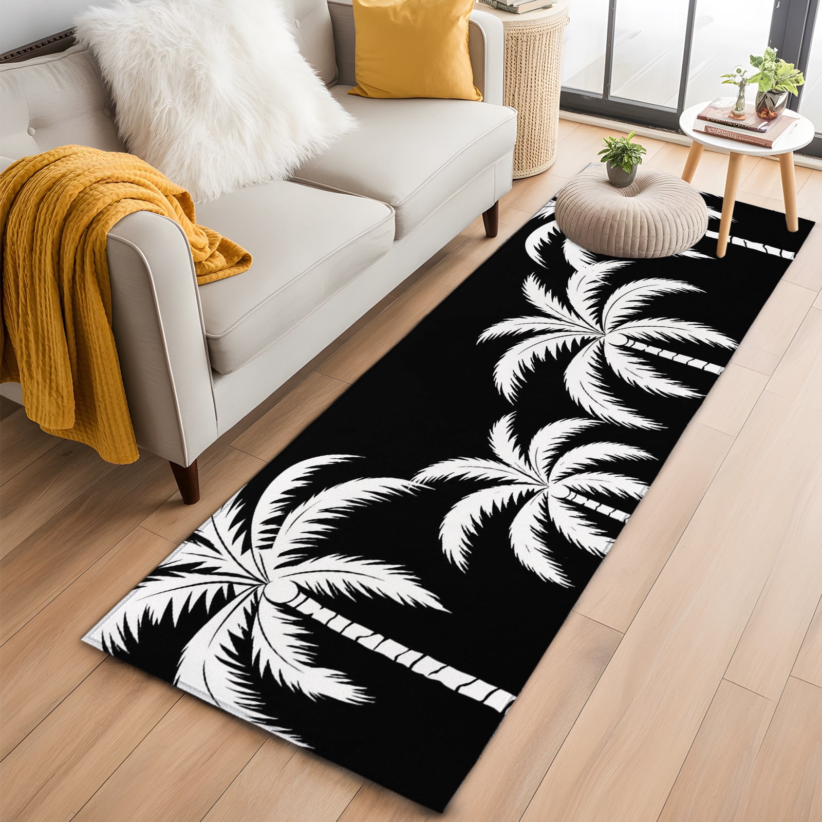 Area Rug 2x6ft Summer Palm Tree on Black Area Rugs Washable Low Pile ...