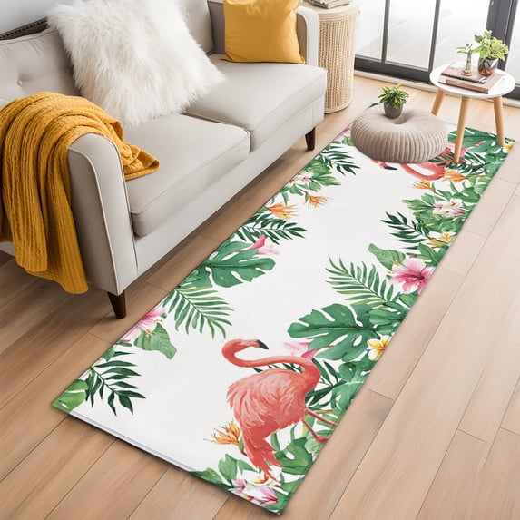 Area Rug 2x6ft Summer Pink Flamingo Palm Leaf Area Rugs Washable Low ...