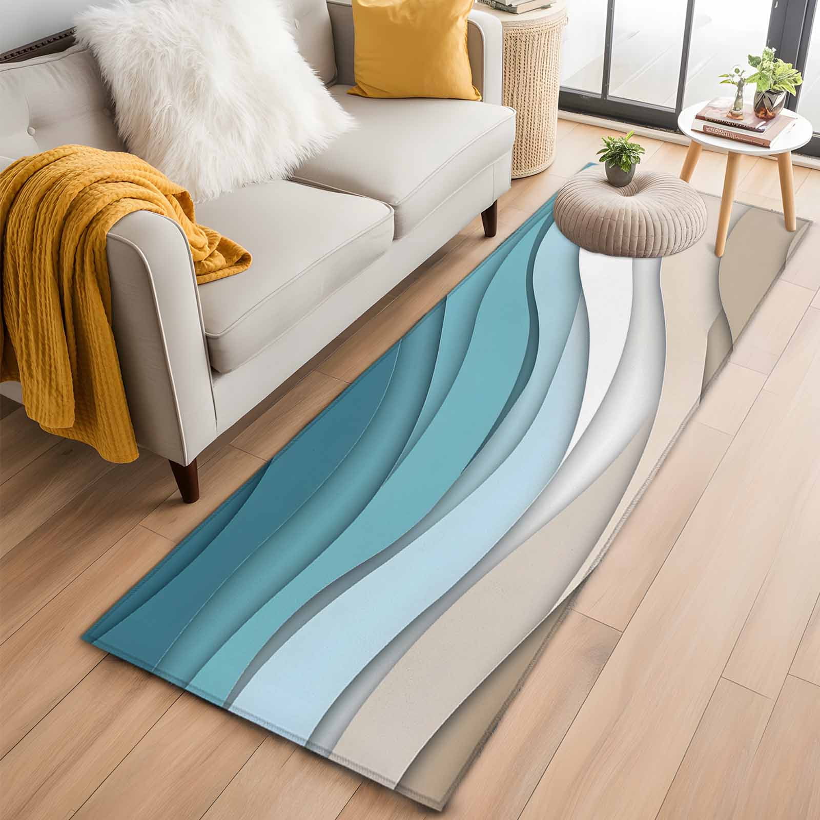 Area Rug 2x6ft Summer Teal Gradient Water Ripple Area Rugs Washable Low ...
