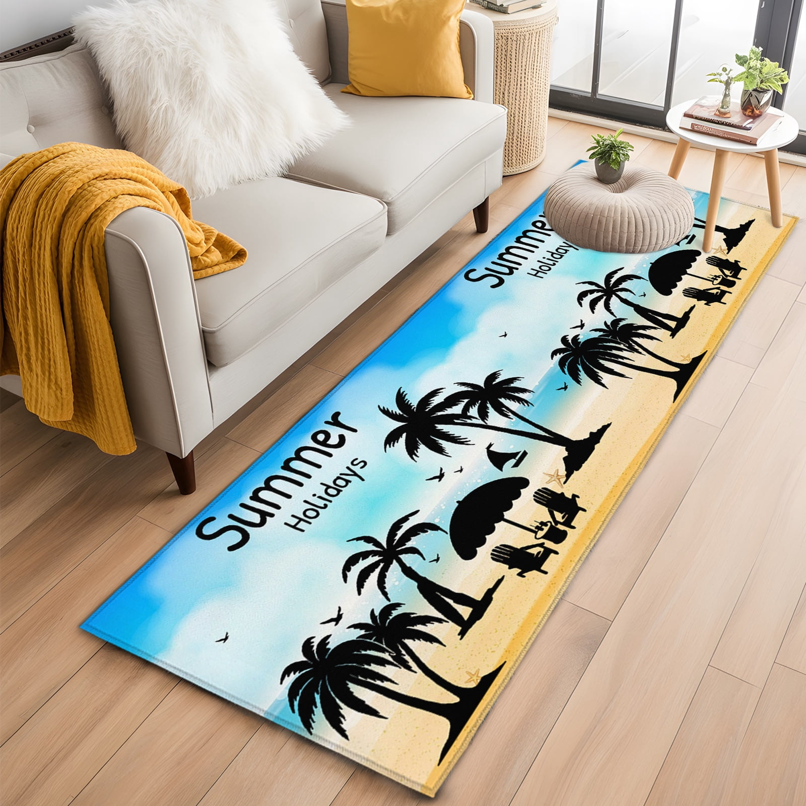 Area Rug 2x6ft Summer Watercolor Ocean Beach Area Rugs Washable Low ...