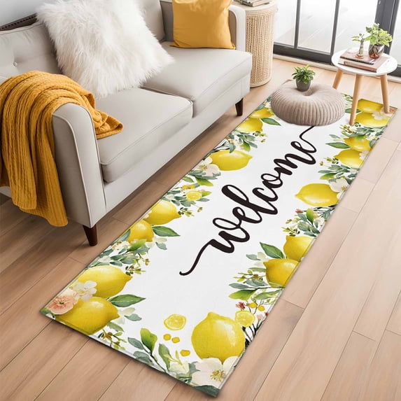 Area Rug 2x6ft Summer Yellow Lemon Welcome Quote Area Rugs Washable Low ...
