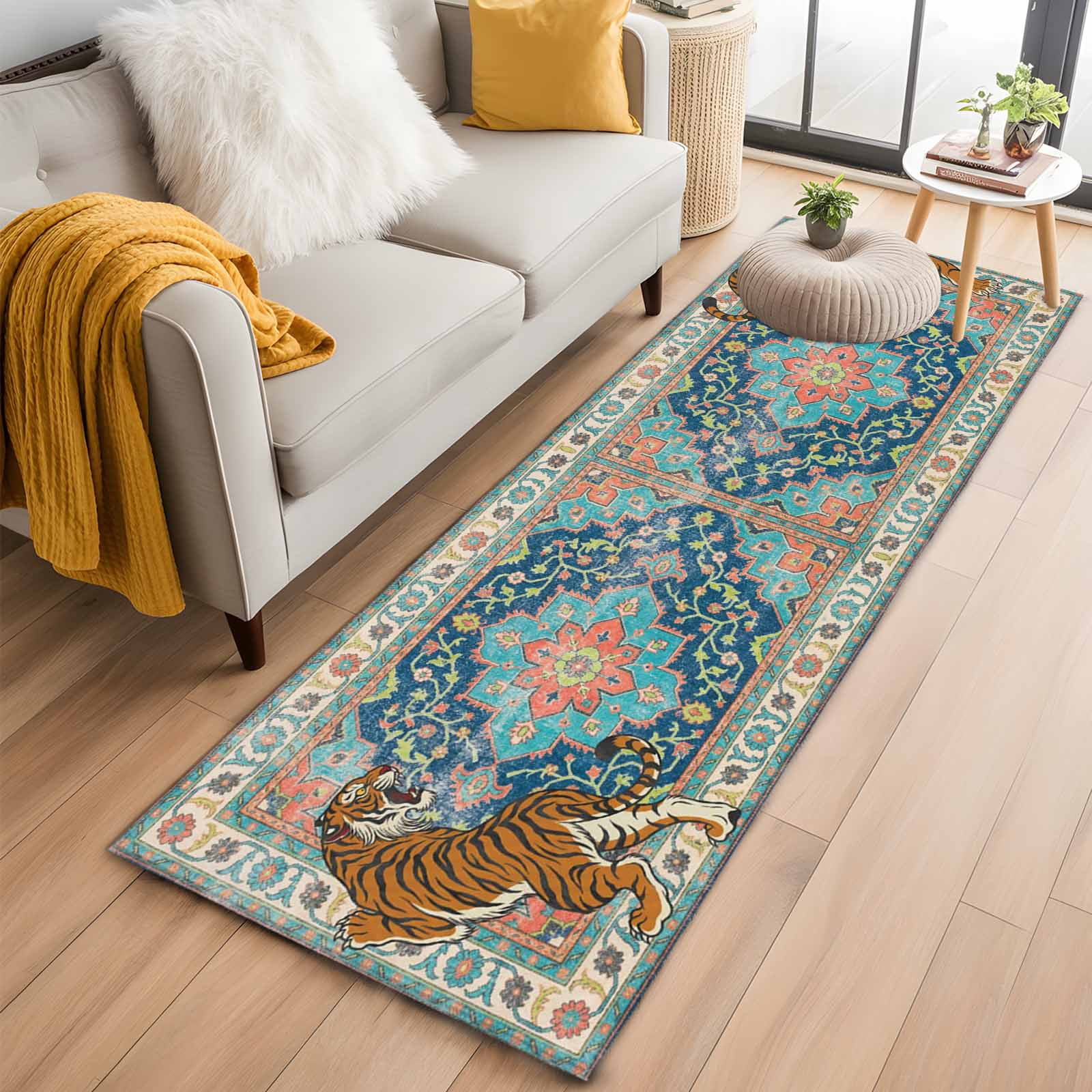 Area Rug 2x6ft Teal Blue Boho Tiger Carpets Indoor Floor Area Mat ...