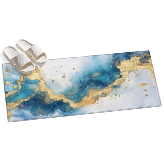 Area Rug 2x6ft Teal Golden Abstract Area Rugs for Kitchen Runner Rug ...