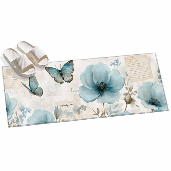 Area Rug 2x6ft Teal Tulip Area Rugs for Kitchen Runner Rug Butterfly ...