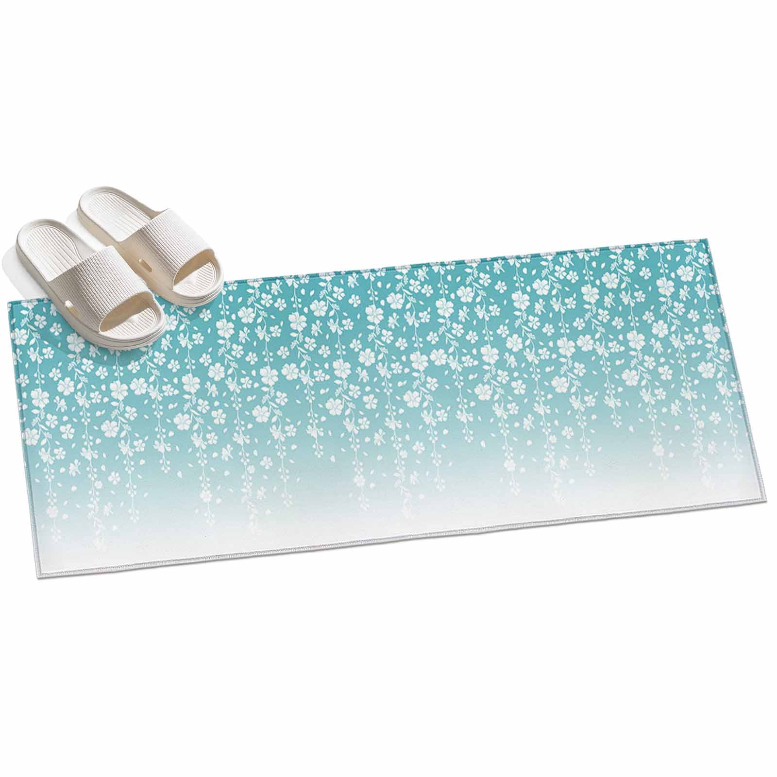 Area Rug 2x6ft Teal Turquoise Ombre Flowers Area Rugs for Kitchen ...