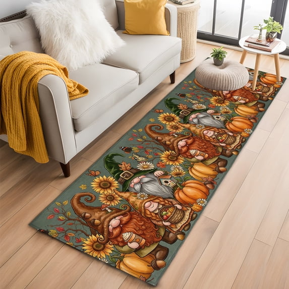 Area Rug 2x6ft Thanksgiving Gnomes Pumpkins Area Rugs Washable Low Pile ...