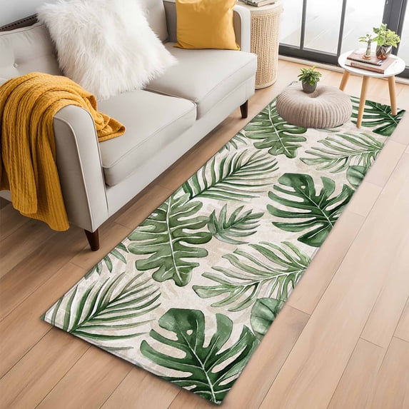 Area Rug 2x6ft Tropical Green Monstera Area Rugs Washable Low Pile ...