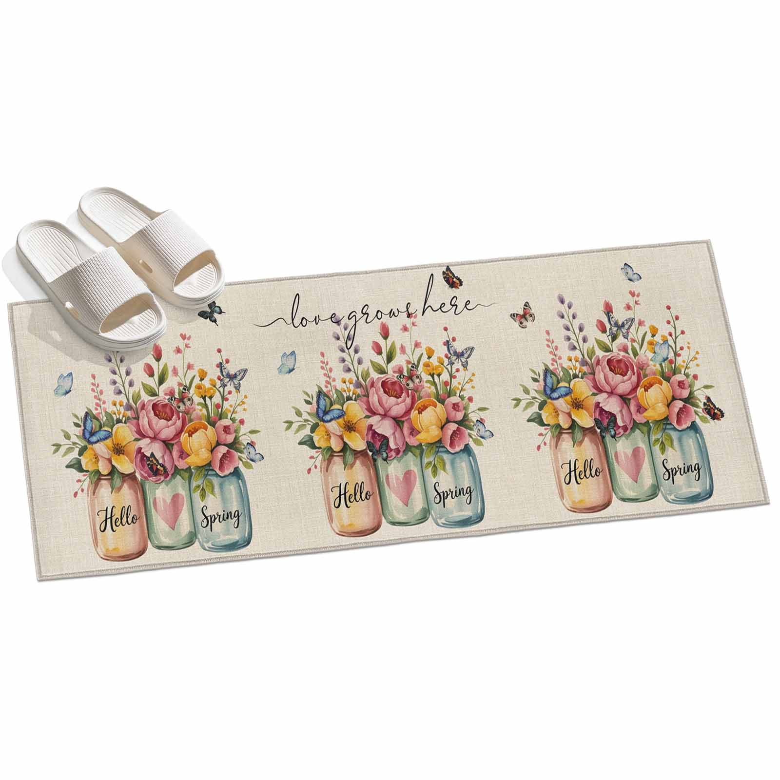 Area Rug 2x6ft Tulip Flowers Leaves Area Rugs for Kitchen Runner Rug ...