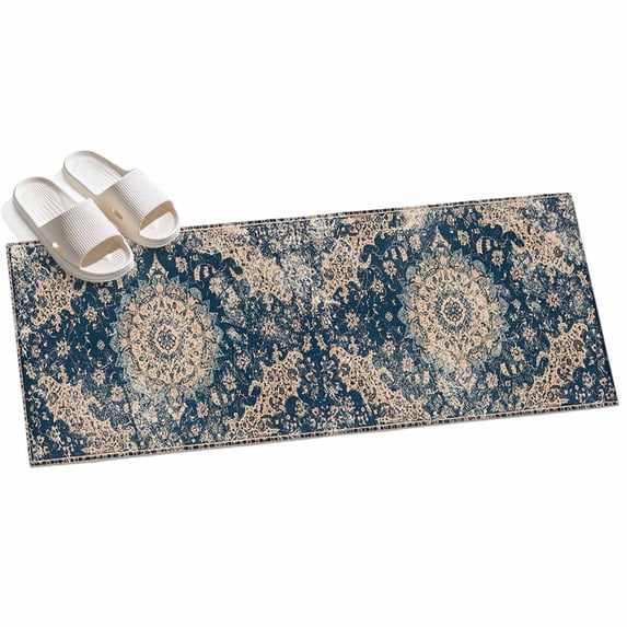 Area Rug 2x6ft Vintage Blue Gold Figure Area Rugs for Kitchen Runner ...