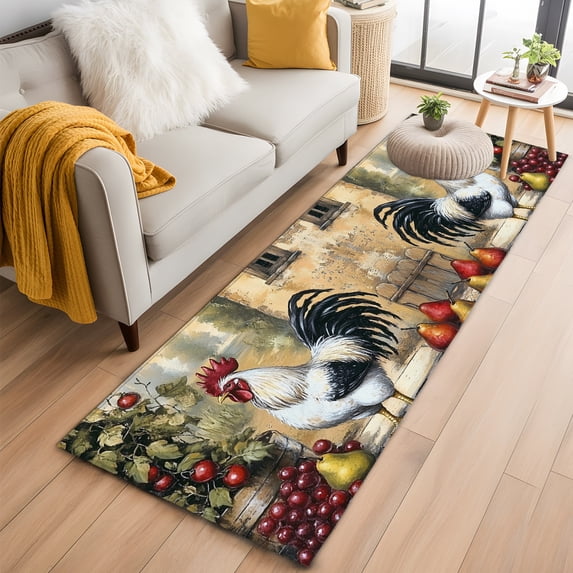 Area Rug 2x6ft Vintage Farm Rooster Area Rugs Washable Low Pile Floor ...