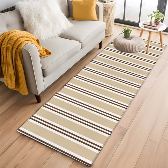 Area Rug 2x6ft Vintage Tan Brown Stripes Area Rugs Washable Low Pile ...