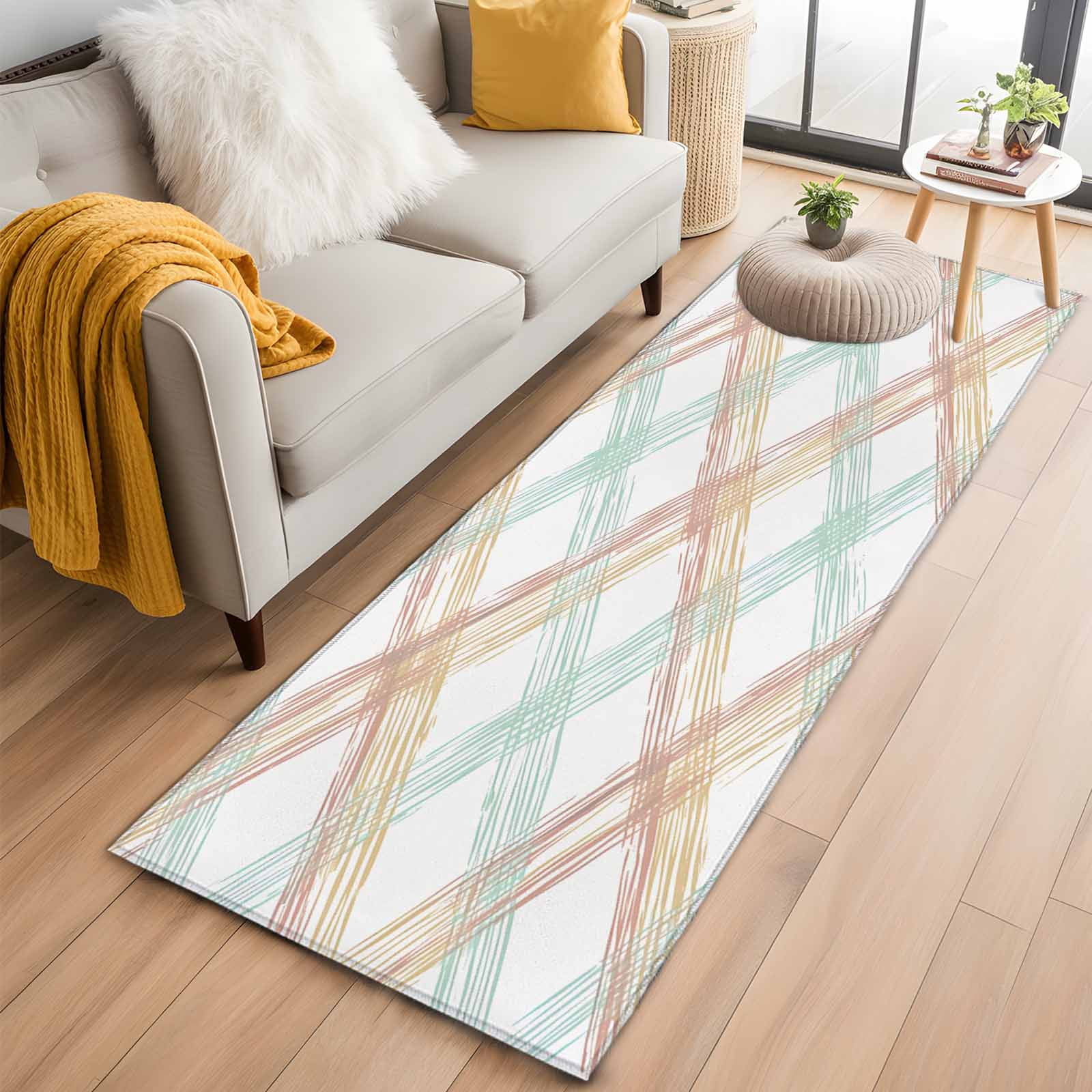 Area Rug 2x6ft Watercolor Abstract Line Texture Area Rugs Washable Low ...