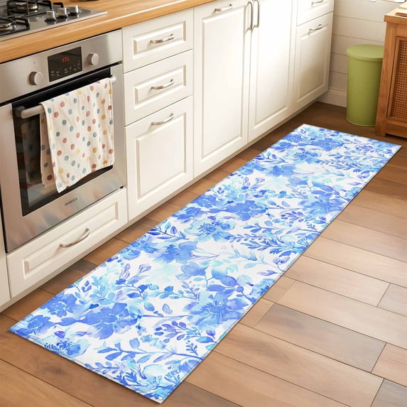 Area Rug 2x6ft Watercolor Blue Flower Washable Area Rugs for Living ...
