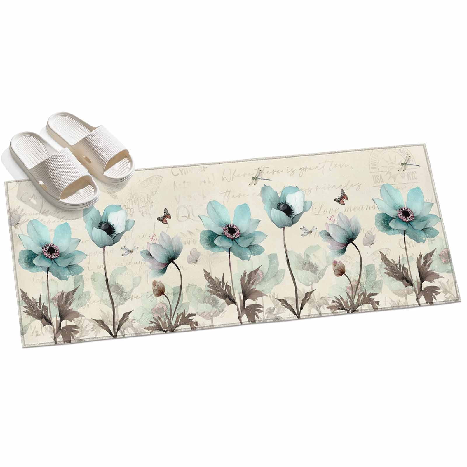 Area Rug 2x6ft Watercolor Blue Tulips Area Rugs for Kitchen Runner Rug ...