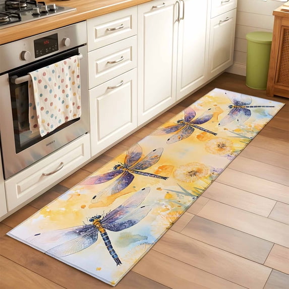 Area Rug 2x6ft Watercolor Dandelion Dragonfly Washable Area Rugs for ...