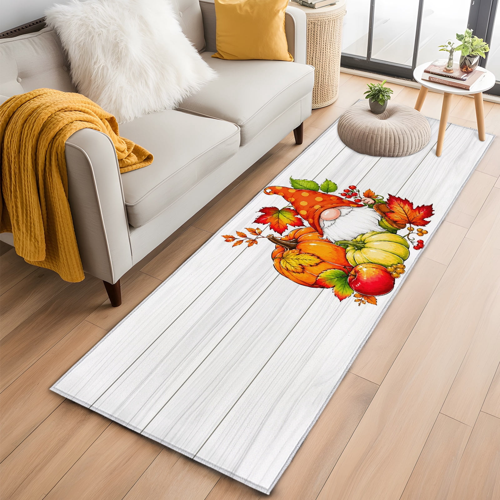Area Rug 2x6ft Watercolor Farm Pumpkins Gnome Area Rugs Washable Low ...