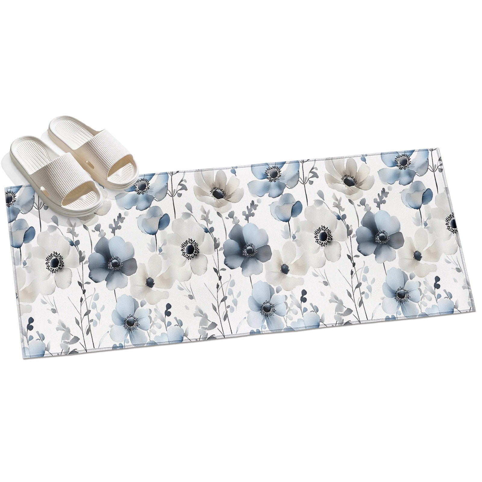 Area Rug 2x6ft Watercolor Flower Area Rugs for Kitchen Runner Rug Blue ...