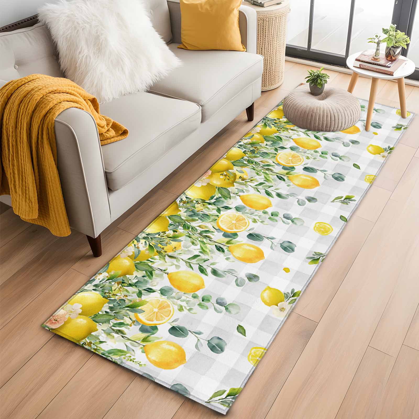 Area Rug 2x6ft Watercolor Lemon Eucalyptus Leaf Area Rugs Washable Low ...
