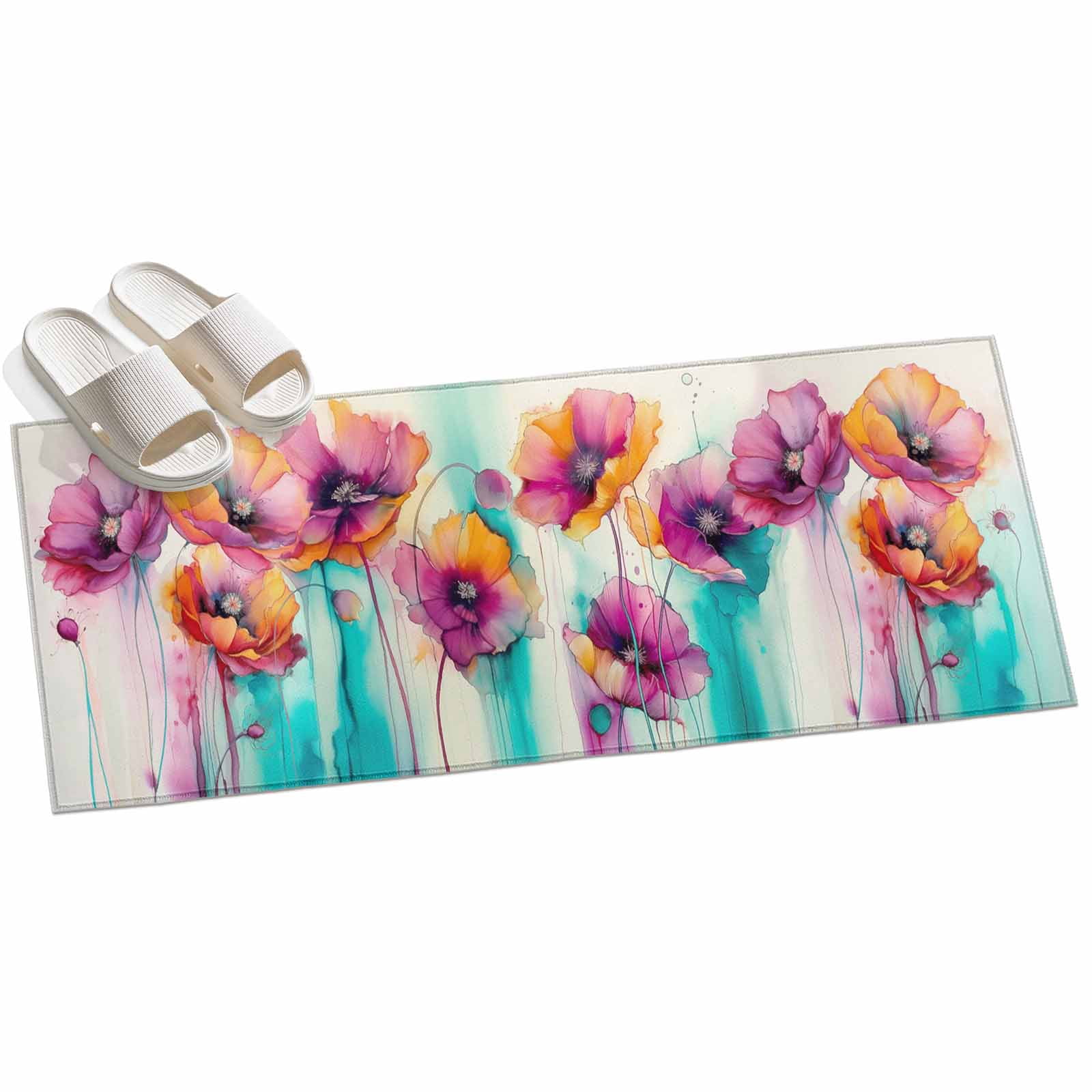 Area Rug 2x6ft Watercolor Poppy Flower Floral Area Rugs for Kitchen ...