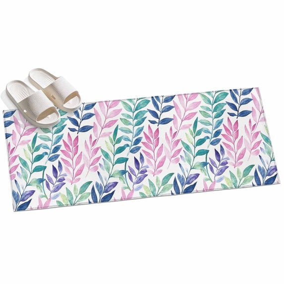 Area Rug 2x6ft Watercolors Pink Green Leaf Area Rugs for Kitchen Runner ...