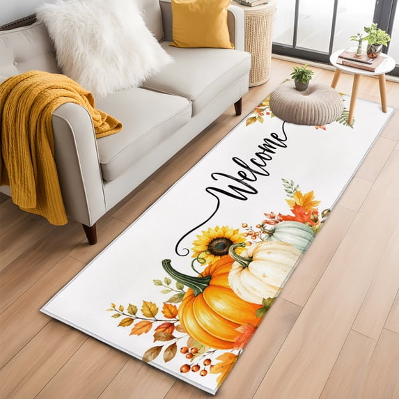 Area Rug 2x6ft Welcome Sign Autumn Sunflower Area Rugs Washable Low ...