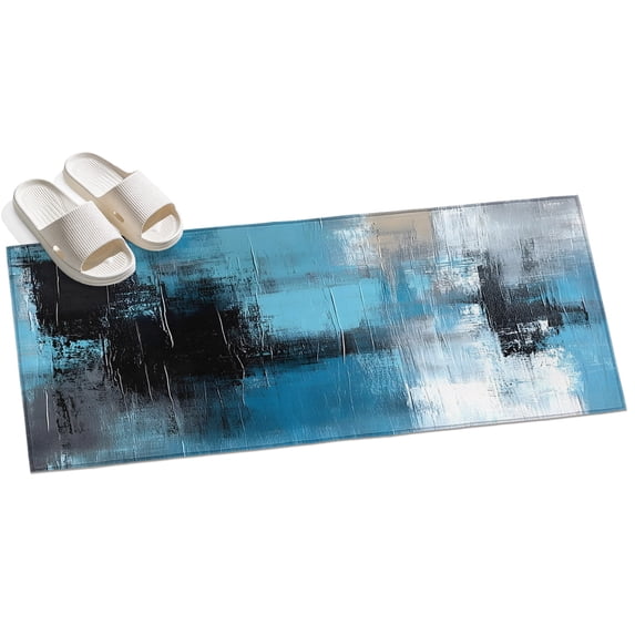 Area Rug 2x6ft White Blue Black Oil Painting Area Rugs for Kitchen ...