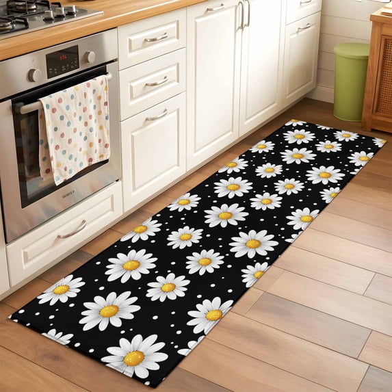 Area Rug 2x6ft White Daisy Washable Area Rugs for Living Room Black ...