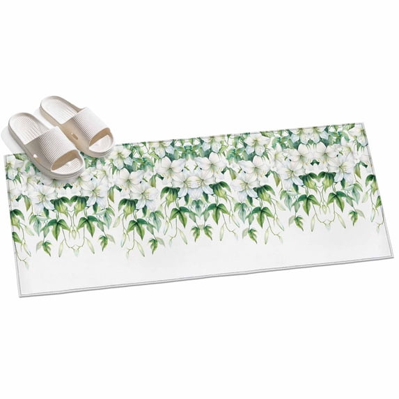 Area Rug 2x6ft White Flowers Leaf Area Rugs for Kitchen Runner Rug ...
