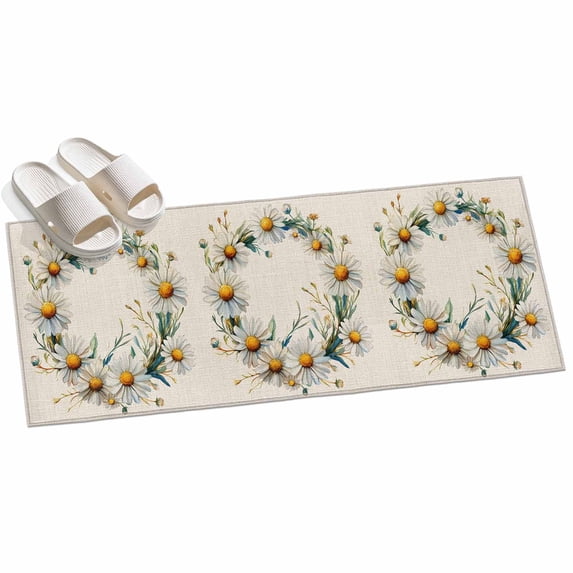 Area Rug 2x6ft White Flowers Wreath Area Rugs for Kitchen Runner Rug ...