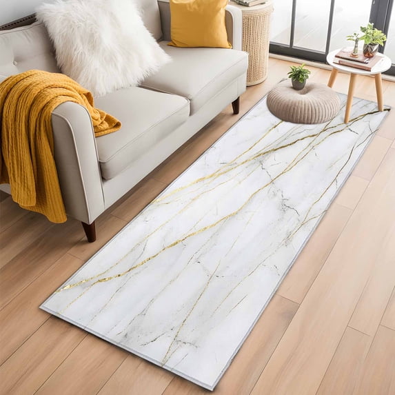 Area Rug 2x6ft White Gray Marble Gold Foil Area Rugs Washable Low Pile ...