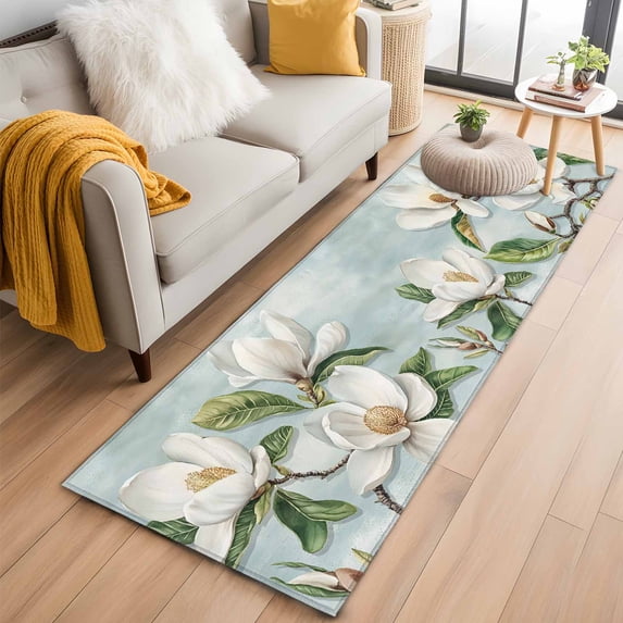 Area Rug 2x6ft White Tulip Classic Flower on Branch Area Rugs Washable ...