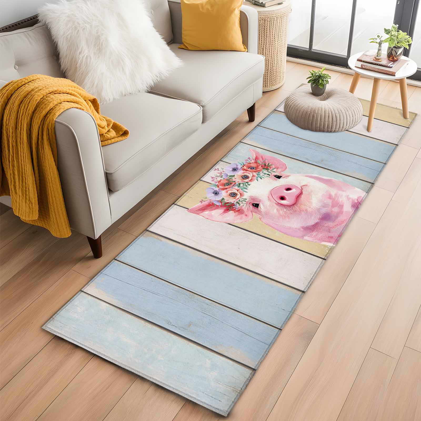 Area Rug 2x6ft Wreath Pink Piggy Carpets Indoor Floor Area Mat Washable ...