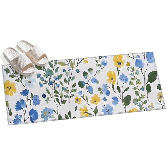 Area Rug 2x6ft Yellow Blue Floral Leaf Area Rugs for Kitchen Runner Rug ...