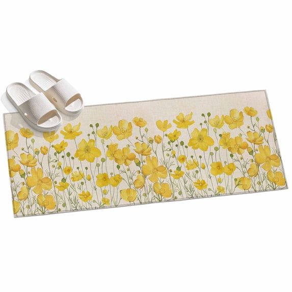 Area Rug 2x6ft Yellow Chrysanthemum Floral Area Rugs for Kitchen Runner ...