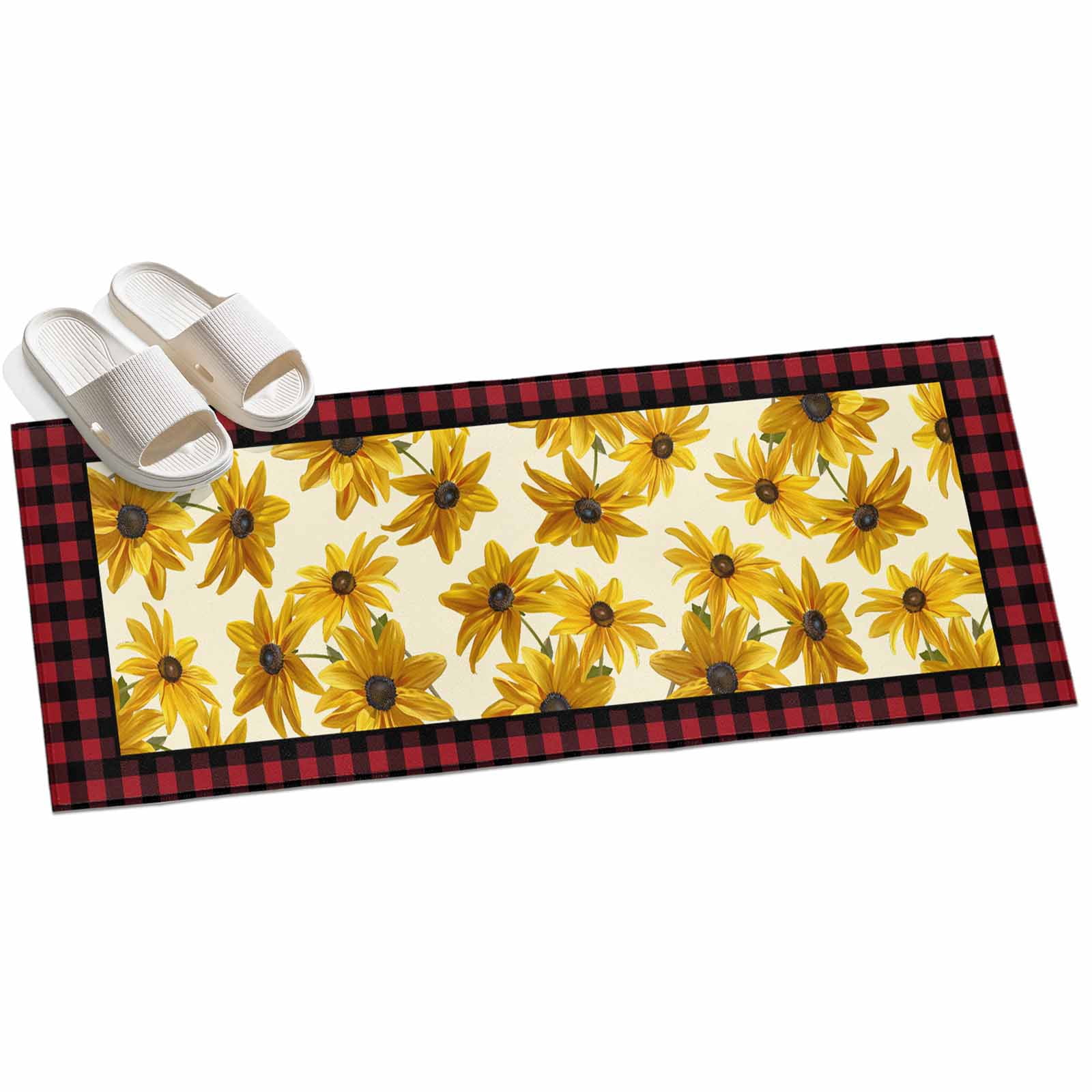 Area Rug 2x6ft Yellow Flower Area Rugs for Kitchen Runner Rug Black Red ...