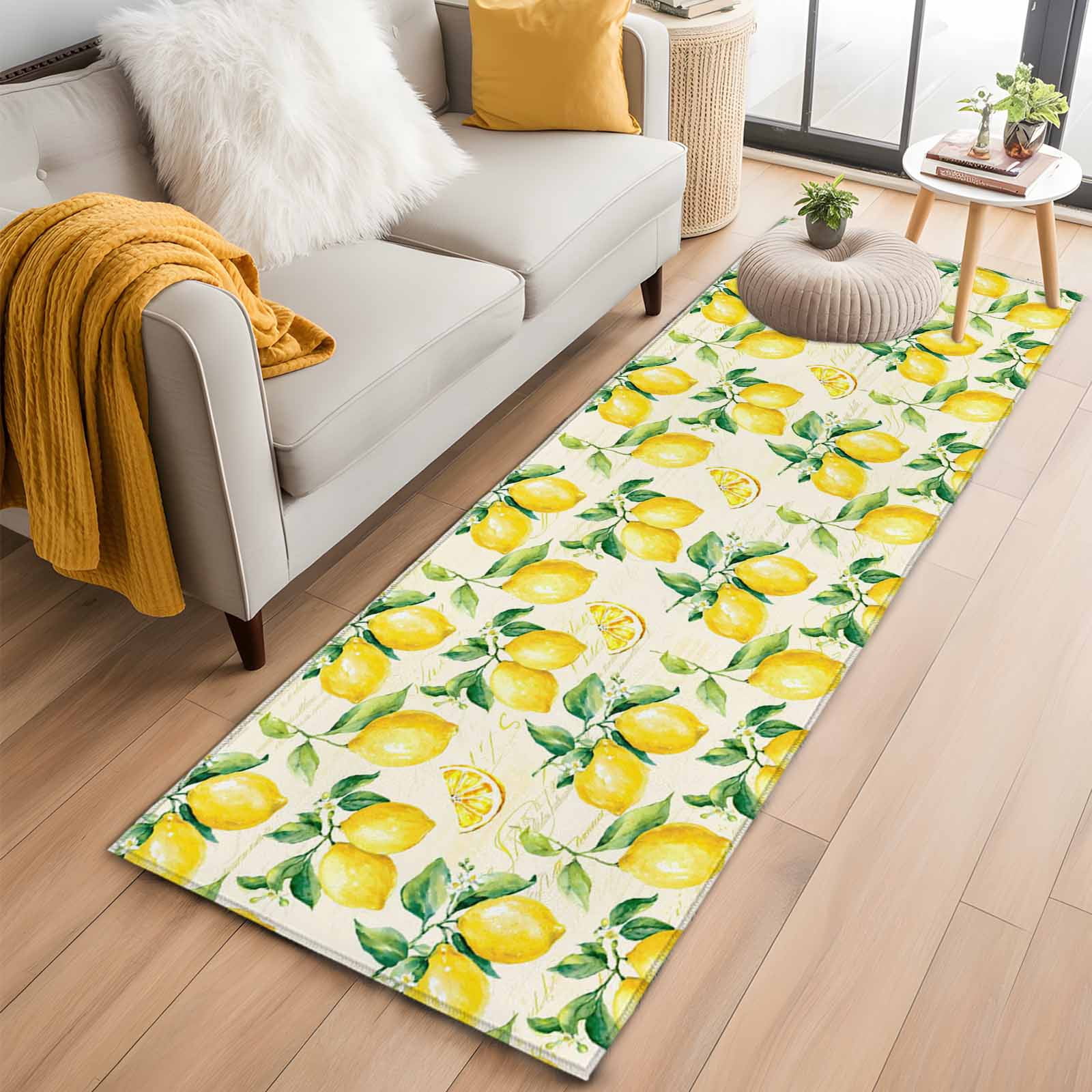 Area Rug 2x6ft Yellow Lemon Farm Fruit Area Rugs Washable Low Pile ...